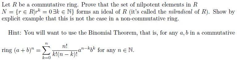 Solved Let R be a commutative ring. Prove that the set of | Chegg.com