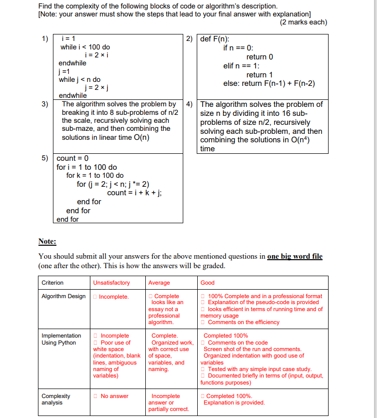 Solved Find the complexity of the following blocks of code | Chegg.com