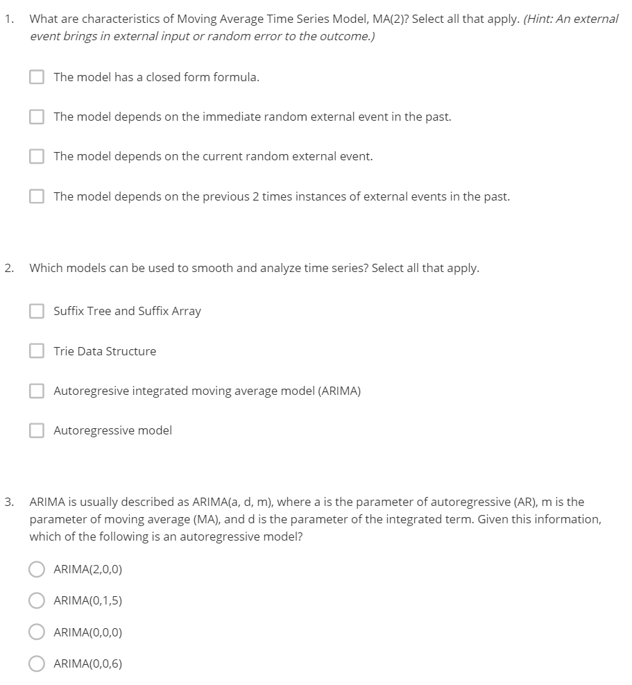 1. What are characteristics of Moving Average Time | Chegg.com