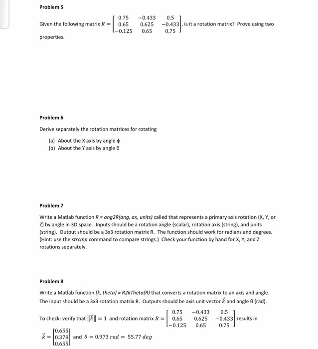Solved Problem 5 0.75-0.433 0.5 Given the following matrix | Chegg.com