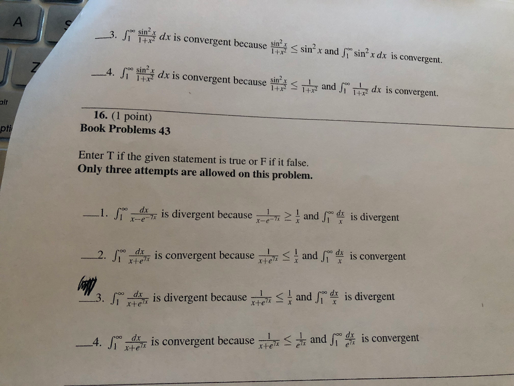 Solved 0 15. (1 point) Book Problems 41 Enter T if the given | Chegg.com