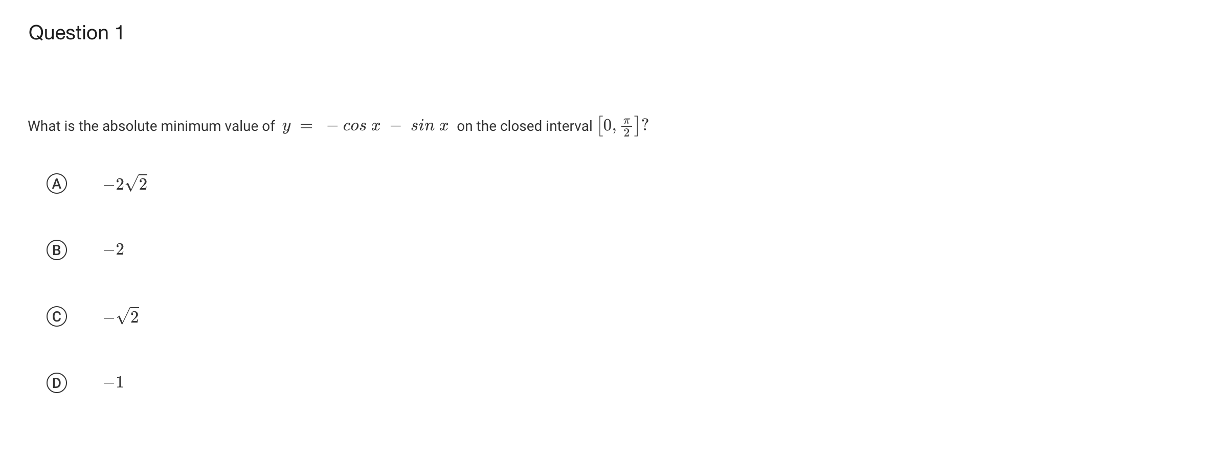 Solved Question 1What is the absolute minimum value of | Chegg.com