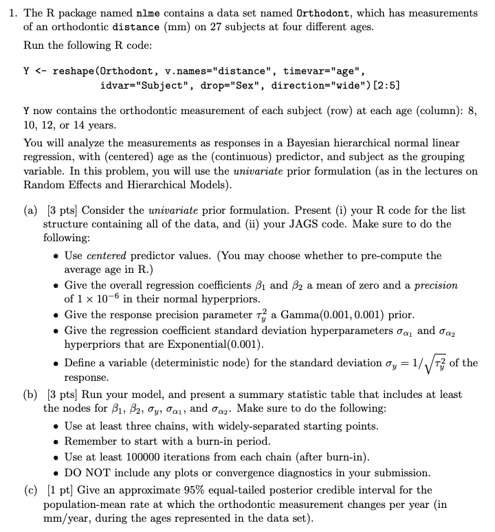 1. The R package named nlme contains a data set named | Chegg.com