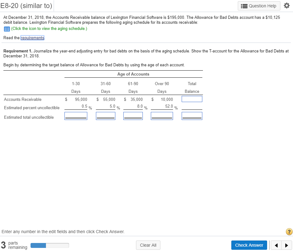 Solved At December 31, 2018, the Accounts Receivable balance | Chegg.com