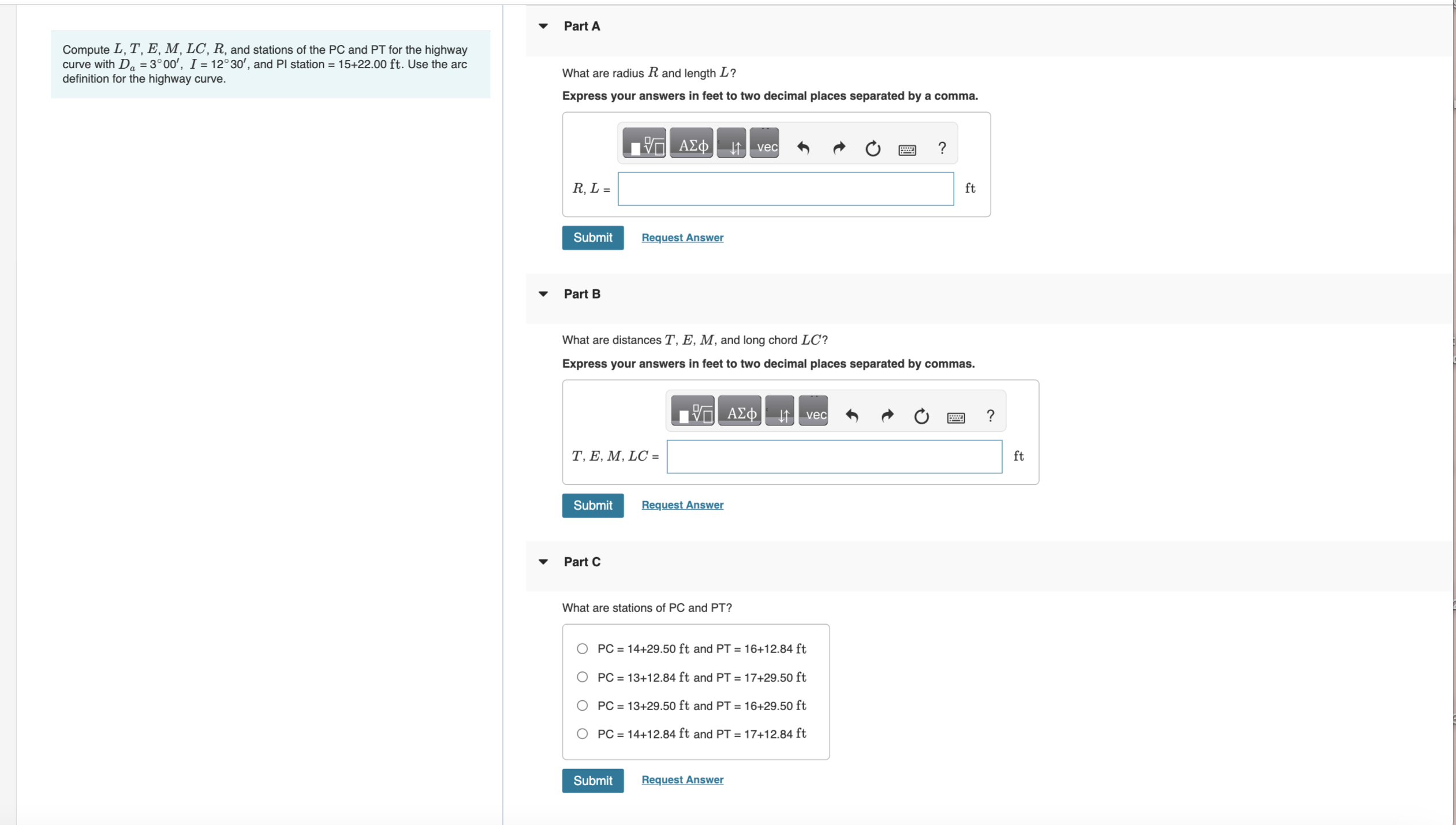 Solved Compute L,T,E,M,LC,R, and stations of the PC and PT | Chegg.com