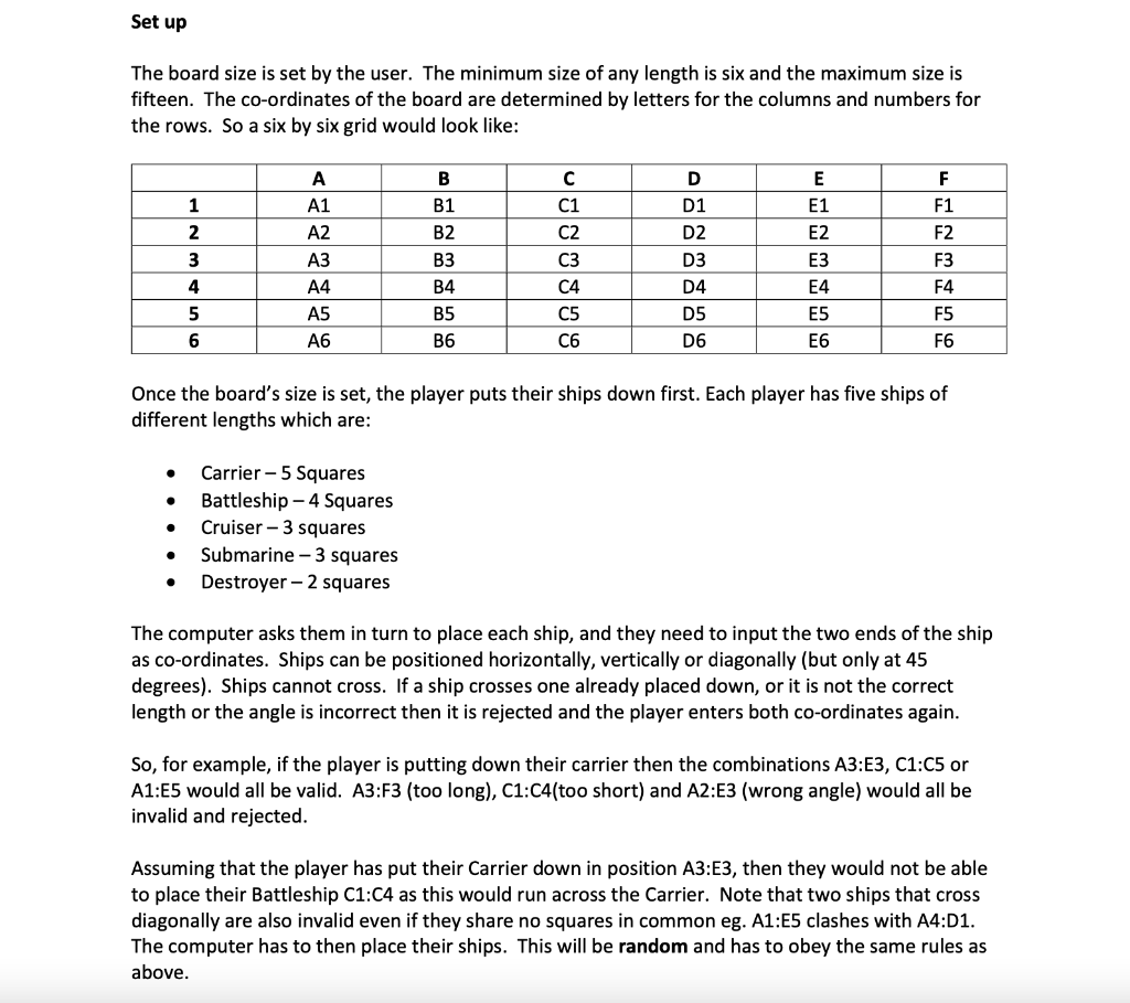 Solved Set up The board size is set by the user. The minimum | Chegg.com