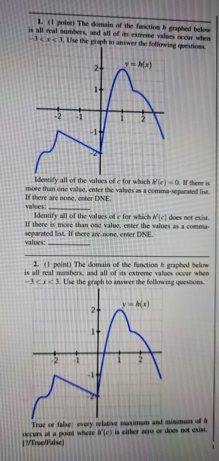 Solved 1. (1 point) The domain of the function h graphed | Chegg.com