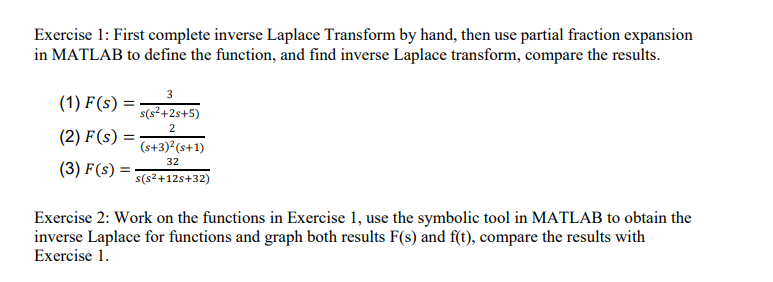 Exercise 1: First complete inverse Laplace Transform | Chegg.com