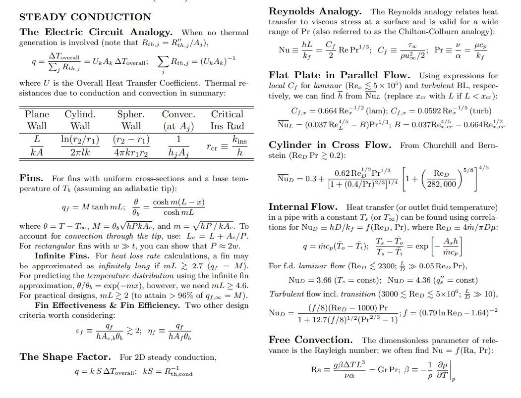 Solved Heaet Transfer Please, Use this formula sheet to | Chegg.com
