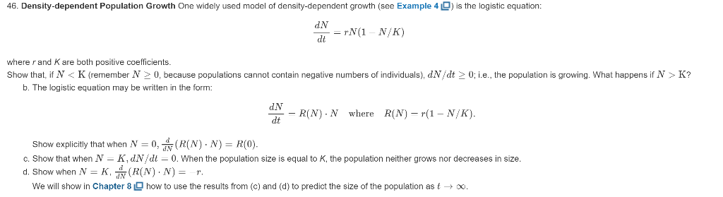 Solved 46, Density-dependent Population Growth One widely | Chegg.com