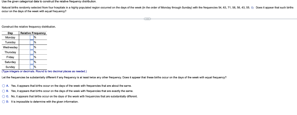 Solved Use the given categorical data to construct the | Chegg.com