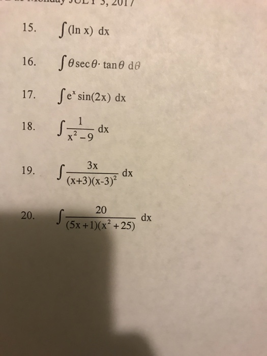 Solved Integral Ln X Dx Integral Theta Sex Theta Middot