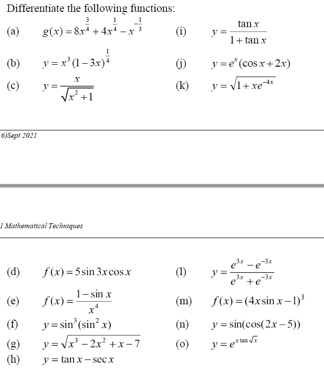 Solved Differentiate the following functions: 3 1 1 (a) g(x) | Chegg.com