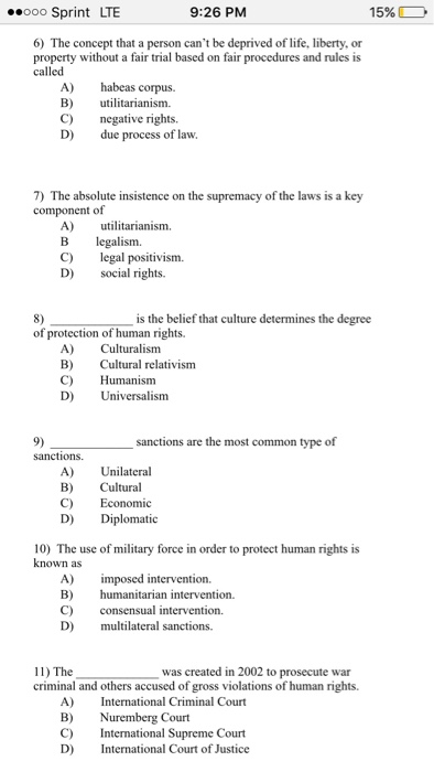 Solved The concept that a person can't be deprived of life, | Chegg.com