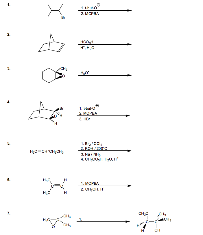 Solved 1. t-but-C 2. MCPBA 2 НСО H+, H2O 3 CH3 HaOt 4 1. | Chegg.com
