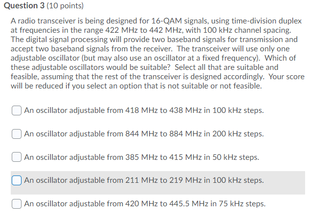 Solved Question 3 (10 points) A radio transceiver is being | Chegg.com