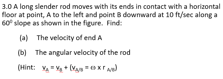 Solved 3.0 A long slender rod moves with its ends in contact | Chegg.com