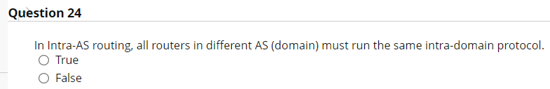 Solved Question 24 In Intra-AS routing, all routers in | Chegg.com