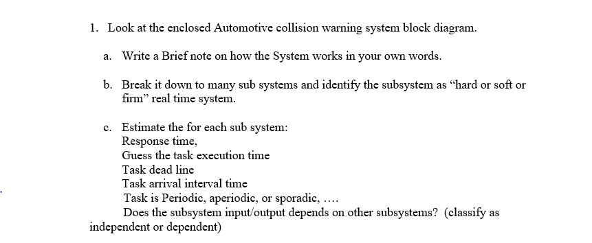 Solved 1. Look at the enclosed Automotive collision warning | Chegg.com