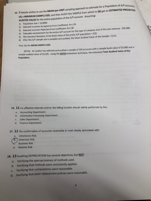 Solved 15. 9 Natalie wishes to use the MEAN-per-UNIT | Chegg.com