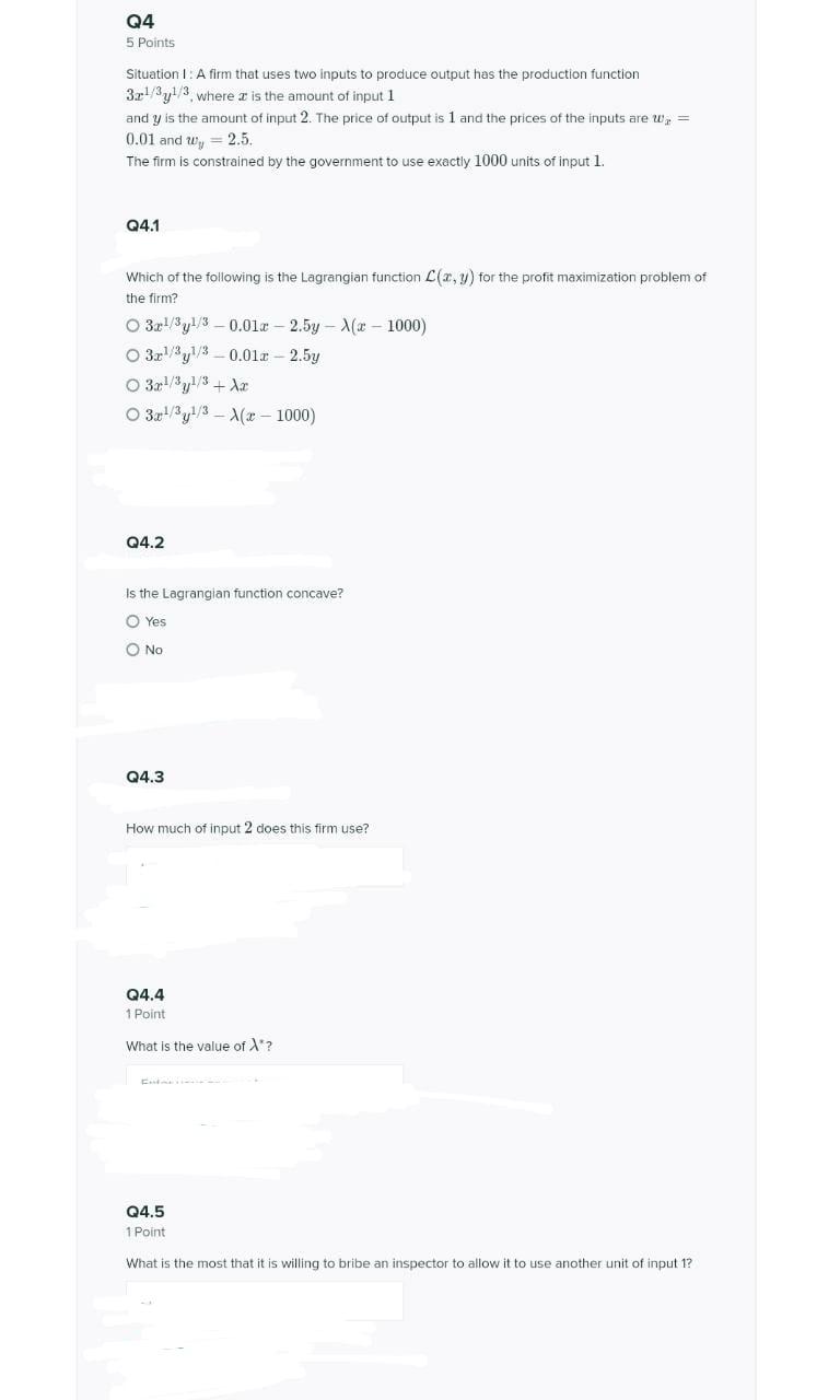 Solved Q4 5 Points Situation. A firm that uses two inputs to | Chegg.com