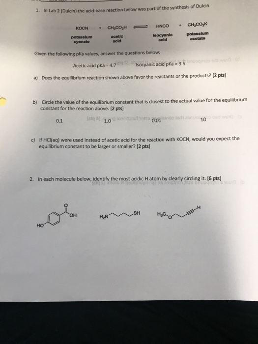 Solved In Lab 2 (Dulcin) the acid-base reaction below was | Chegg.com