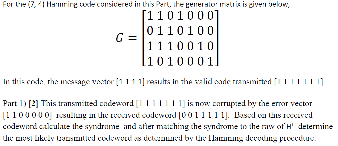 Solved codeword calculate the syndrome and after matching | Chegg.com