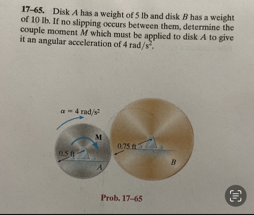 Solved 17-65. Disk A has a weight of 5lb and disk B has a | Chegg.com