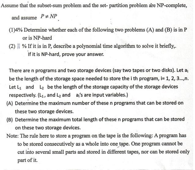 Solved Assume That The Subset Sum Problem And The Set 3351