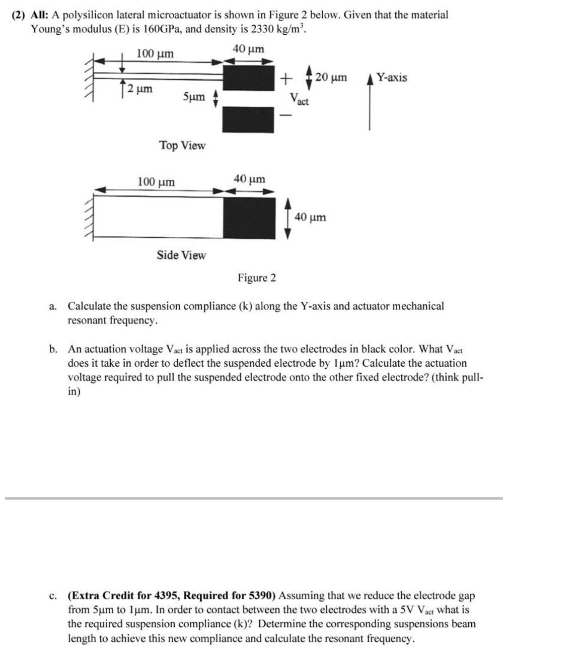 Solved (2) ﻿All: A polysilicon lateral microactuator is | Chegg.com