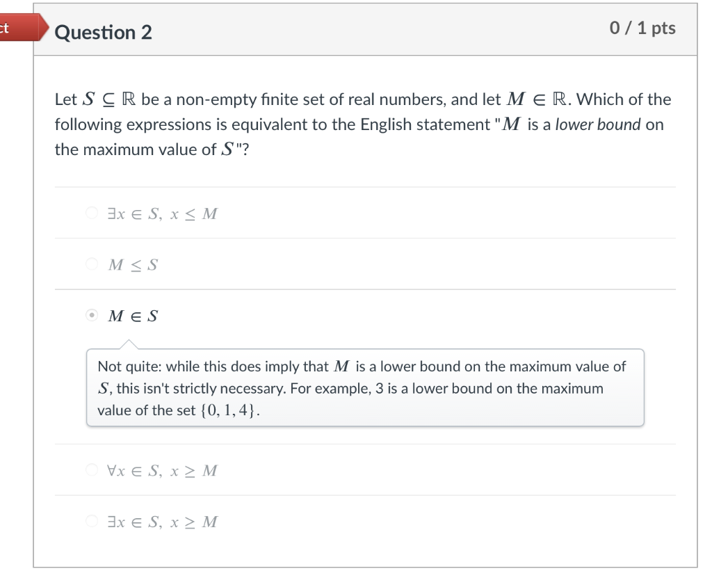 Solved ct Question 2 0 / 1 pts Let S CR be a non-empty | Chegg.com