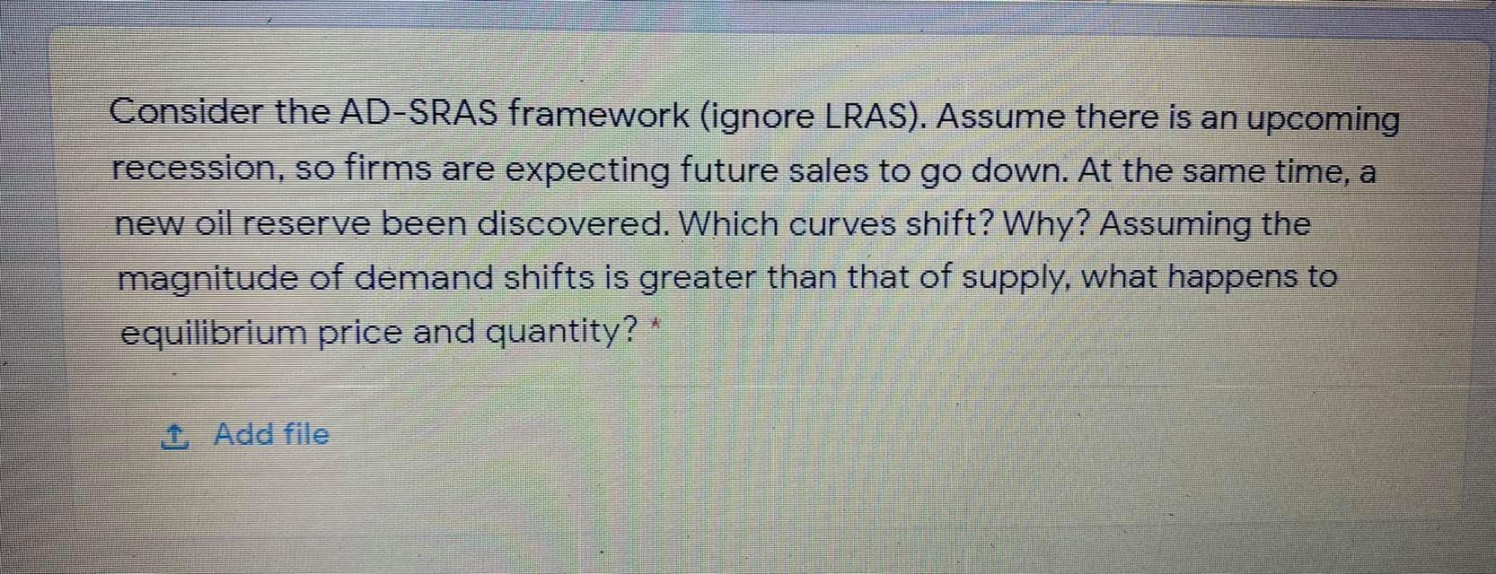Solved Consider the AD-SRAS framework (ignore LRAS). Assume | Chegg.com