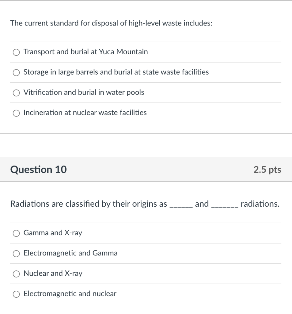 Solved The current standard for disposal of high-level waste | Chegg.com