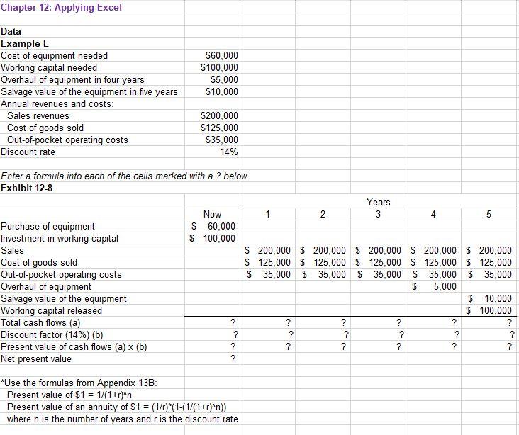 Solved Chapter 12: Applying Excel Data Example E *Use the | Chegg.com