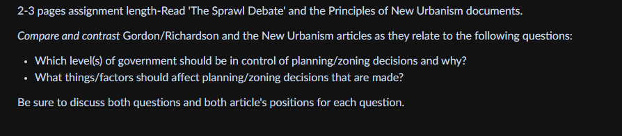 Solved 2-3 pages assignment length-Read 'The Sprawl Debate' | Chegg.com