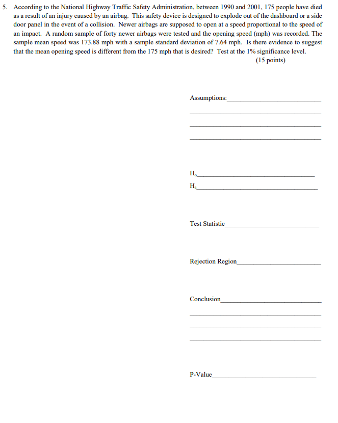 Solved 5. According to the National Highway Traffic Safety | Chegg.com