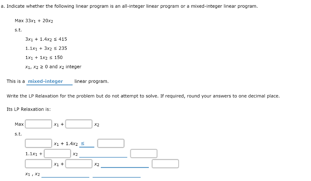 Solved a. Indicate whether the following linear program is | Chegg.com