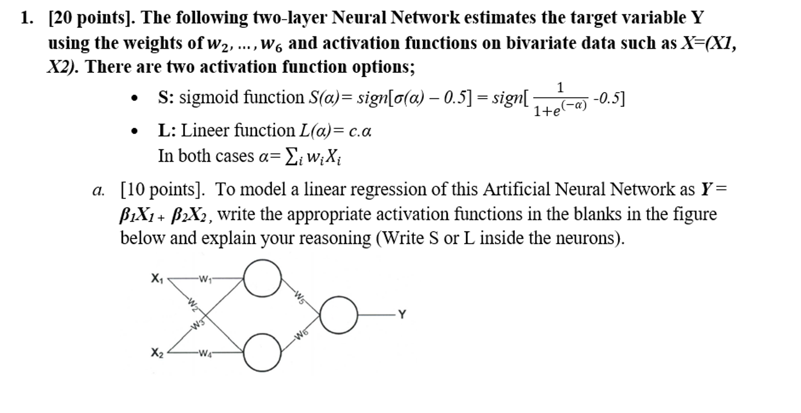 Solved [20 points]. The following two-layer Neural Network | Chegg.com