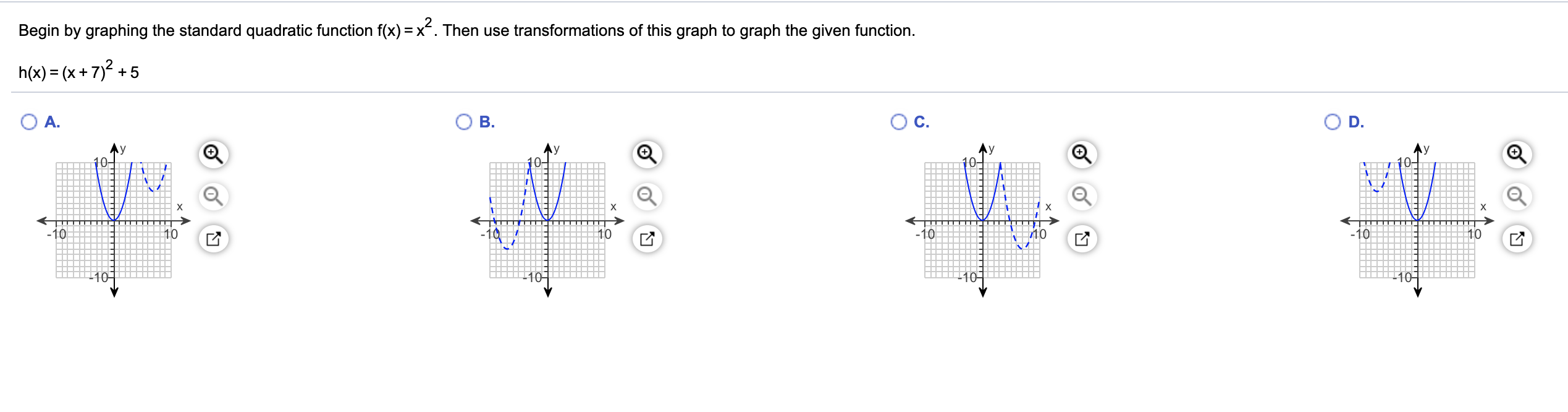 Solved Begin by graphing the standard quadratic function | Chegg.com