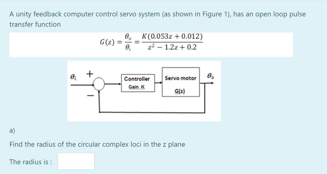 Solved A unity feedback computer control servo system (as | Chegg.com