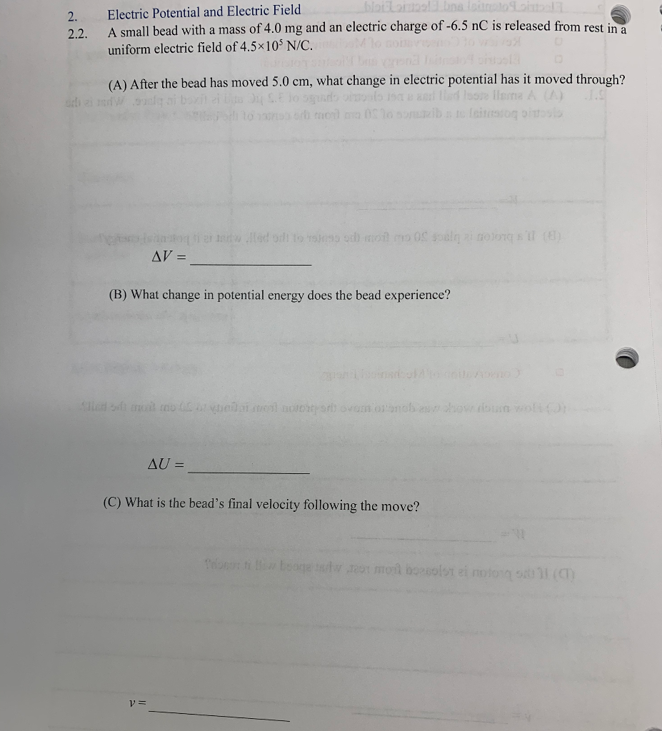 Solved 2. 22. Electric Potential and Electric Field A small | Chegg.com