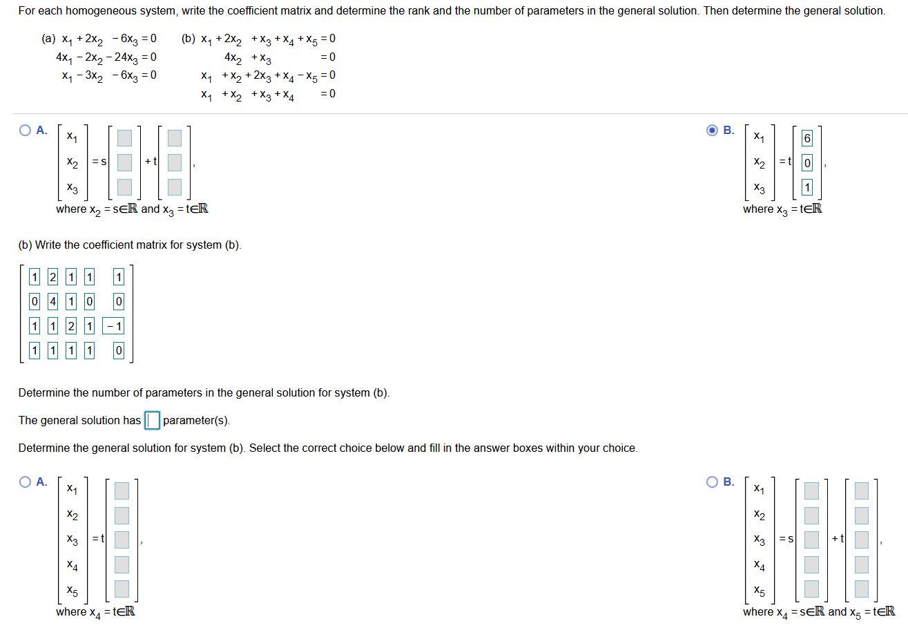 Solved For each homogeneous system, write the coefficient | Chegg.com