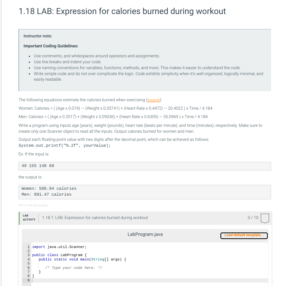 Solved 1.18 LAB: Expression for calories burned during | Chegg.com