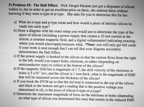 Solved 5) Problem #5: The Hall Effect: Prof. Gergel-Hackett | Chegg.com