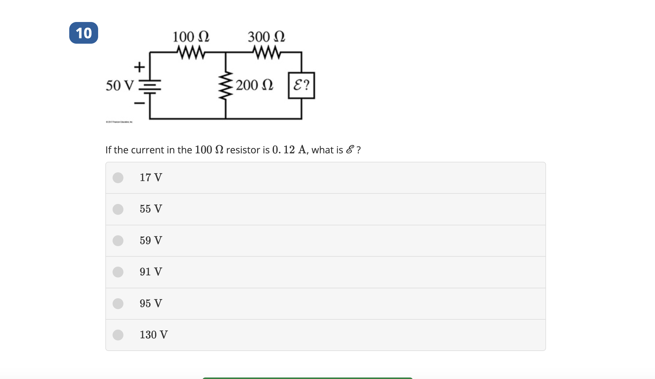 [Solved]: If the current in the 100 Omega resistor is 0.12