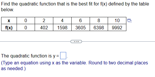 Solved Find the quadratic function that is the best fit for | Chegg.com
