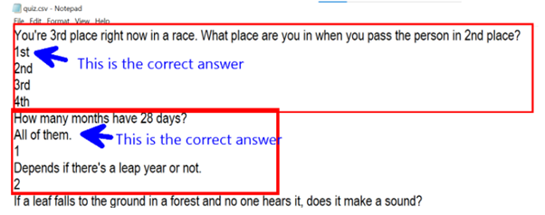Solved Create a quiz program using all the questions | Chegg.com