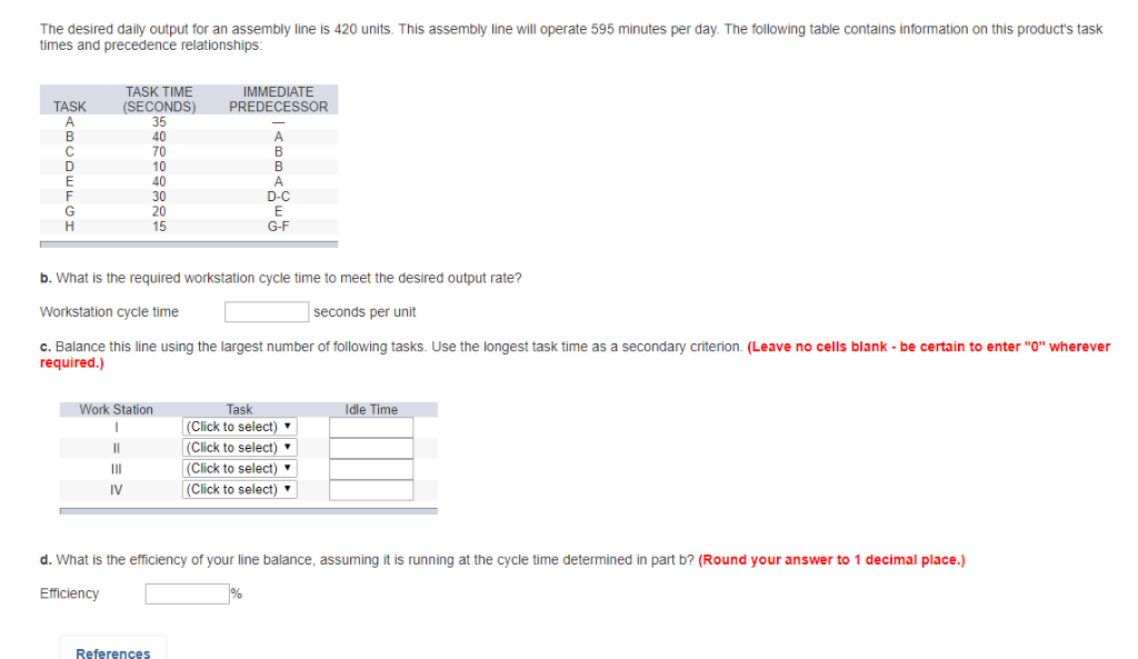 Solved The desired daily output for an assembly line is 420 | Chegg.com