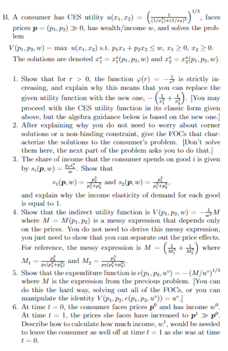 Solved B. A consumer has CES utility | Chegg.com