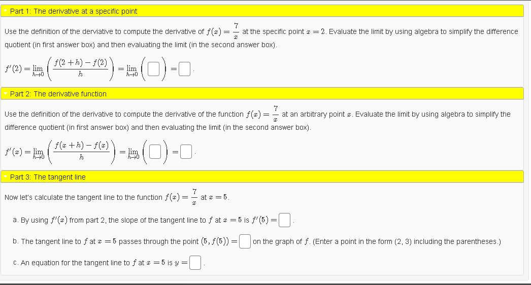 Solved Part 1: The derivative at a specific point Use the | Chegg.com
